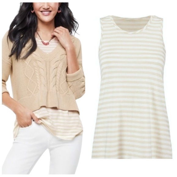 CAbi | Tops | Cabi Comeback Tank 5762 Biscotti Stripe Cream Beige ...